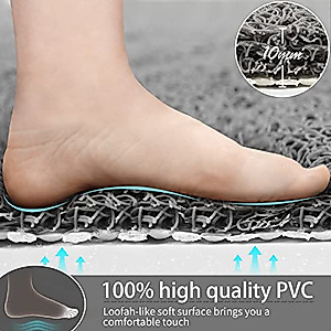 Enqinar Shower Mat Bathtub Mat, Non-Slip Bath Mat with Drain, Quick Drying PVC Loofah Bathmat for Tub,Shower,Bathroom (24x16 inch, Grey)