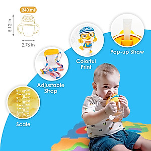 Little Ryna Baby Weighted Straw Cup First Sippy Cup With Handle & Lanyard Learner Transition Spill Proof Water Bottle For Toddler 6 Month 12 Months Old & Older Flexi Straws Train Kids Cups 8Oz