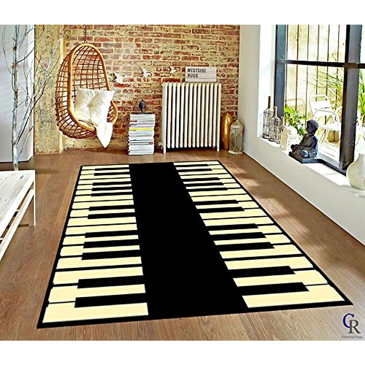 Champion Rugs Music Piano Keys Musical Studio Room Play Keyboard Time Area Rug (5’ 3” X 7’ 5”)