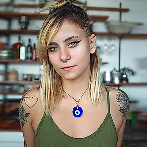 VALIJINA 10-12 Pieces Evil Eye Necklace Bracelet Set Turkish Blue Eye Necklace Glass Eye Leather Rope Chain Necklace Evil Eye Hamsa Blue Beaded Charm Stretch Bracelet for Women and Men