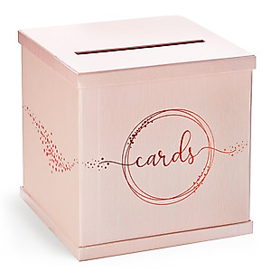 Hayley Cherie - Pink Gift Card Box with Rose Gold Foil Design- Textured Finish - Large Size 10" x 10" - For Wedding Receptions, Baby & Bridal Showers, Sweet 16, Birthdays, 21st Parties, Money