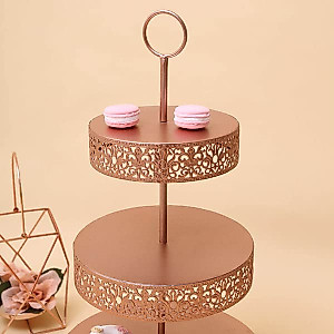 TABLECLOTHSFACTORY 23" Tall Rose Gold 3-Tier Metal Reversible Dessert Cupcake Stand for Wedding Decoration Event