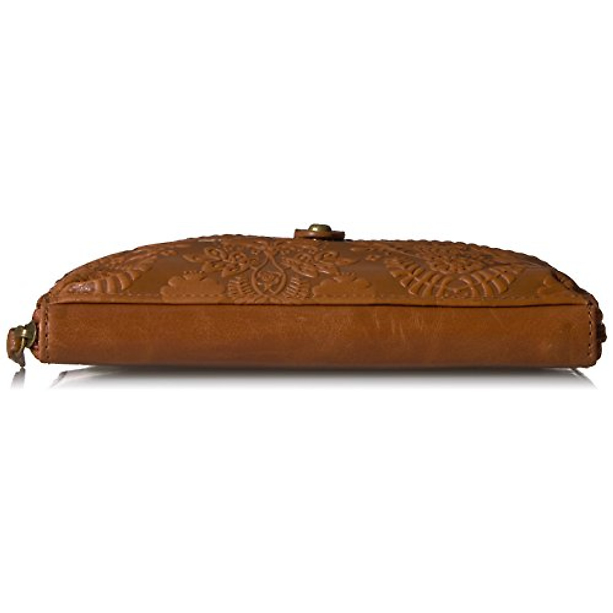 The Sak Iris Large Smartphone Crossbody Bag in Leather, Convertible Wristlet Purse Design, Tobacco Floral Embossed