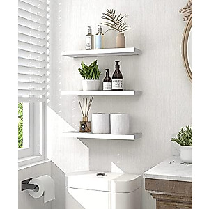 VOGGV White Floating Shelf, Wall Mounted Shelves with Invisible Brackets, Wall Shelves for Bathroom, Bedroom, Office, Living Room, Kitchen, Shelves for Wall Decor Storage, Set of 3