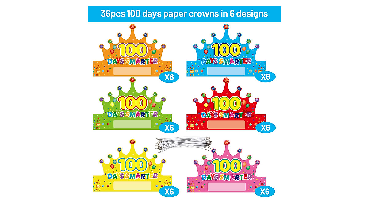 Fancy Land 36 Pack 100 Days Paper Crowns for Classroom Celebrations