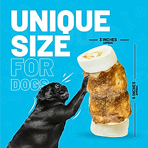 Sitka Farms Beef Cheek Rolls Chicken Breast Basted 5-6" - 4 Count - Extra Thick Dog Chew Bones No Hide - Long Lasting Dog Toy - Healthy Teeth and Gums for Small Medium and Large Dogs