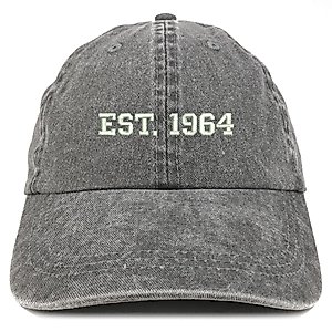 Trendy Apparel Shop EST 1964 Embroidered - 60th Birthday Gift Pigment Dyed Washed Cap - Black