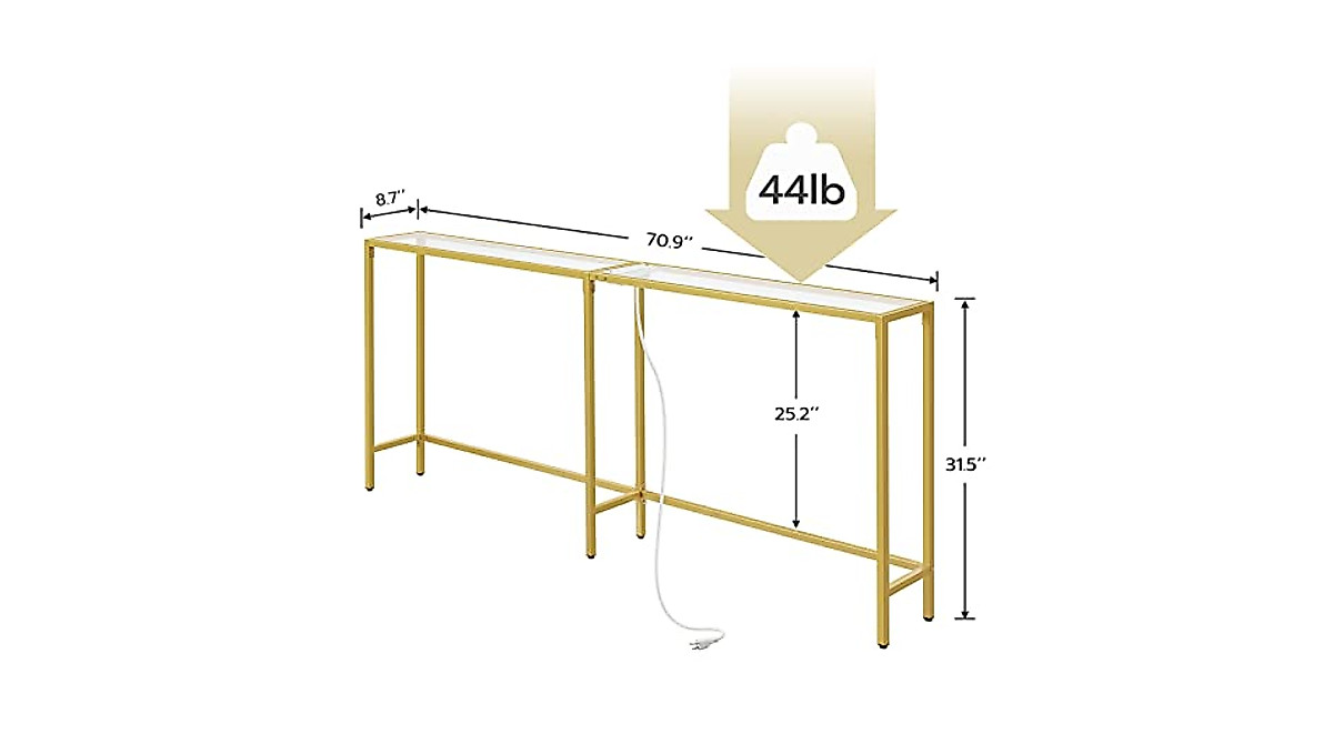 HOOBRO Gold Console Table with USB Ports - Modern 70.9" Sofa Table