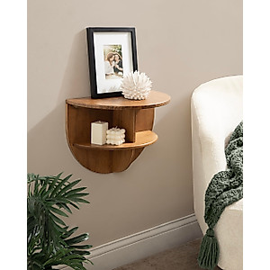 Kate and Laurel Jalla Wooden Floating Side Table, 18 x 10 x 14, Natural Rustic, Modern Solid Wood Wall-Mounted End Table with Shelves for Extra Storage and Added Functionality