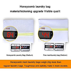Laundry Bags, SASUM LIFE 3 Pack Zippered Mesh Polyester Wash Bags Premium Durable White for Jeans, Lingerie,Socks,Bra Sweaters, Coats in Washing Machine & Drier (Beehive)