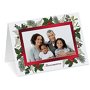 Current Deluxe Holly Christmas Card Photo Frames - Set of 18 Folded Cards, Holiday Card Value Pack, Fits 4 x 6-Inch Horizontal Photos, Envelopes Included
