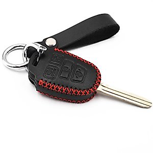 WFMJ Leather Smart 4 Buttons Key Fob Case Cover Chain for Toyota Camry SE LE RAV4 Corolla Venza Avalon Highlander Sequoia (Black)