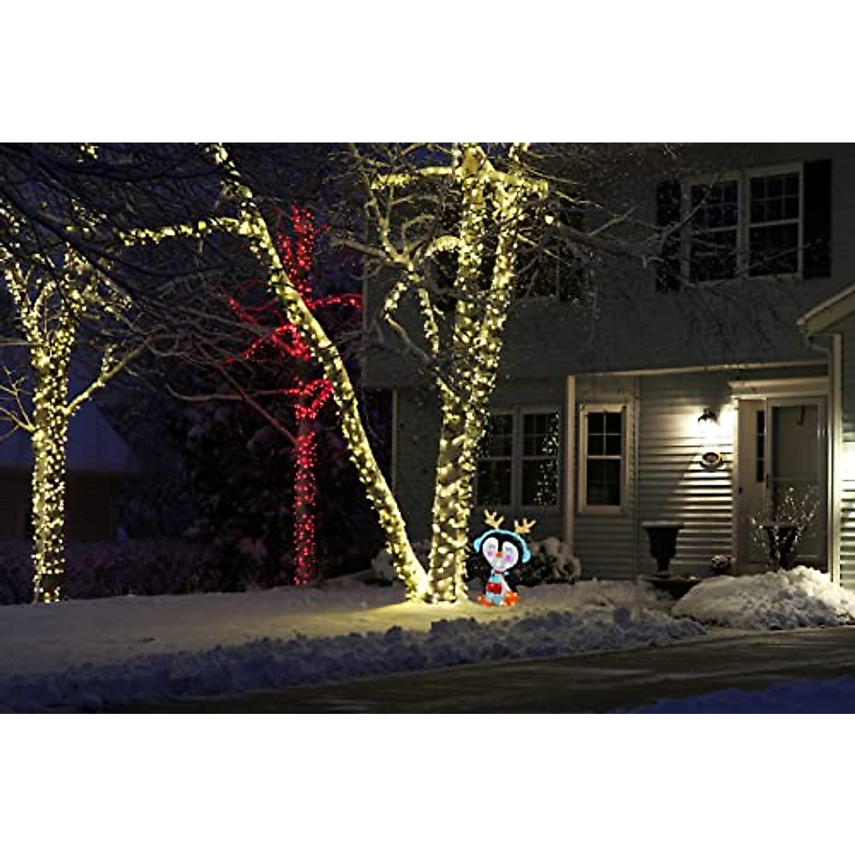 ProductWorks 32-Inch Pre-Lit Candy Cane Lane Penguin Christmas Yard Decoration, 35 Lights