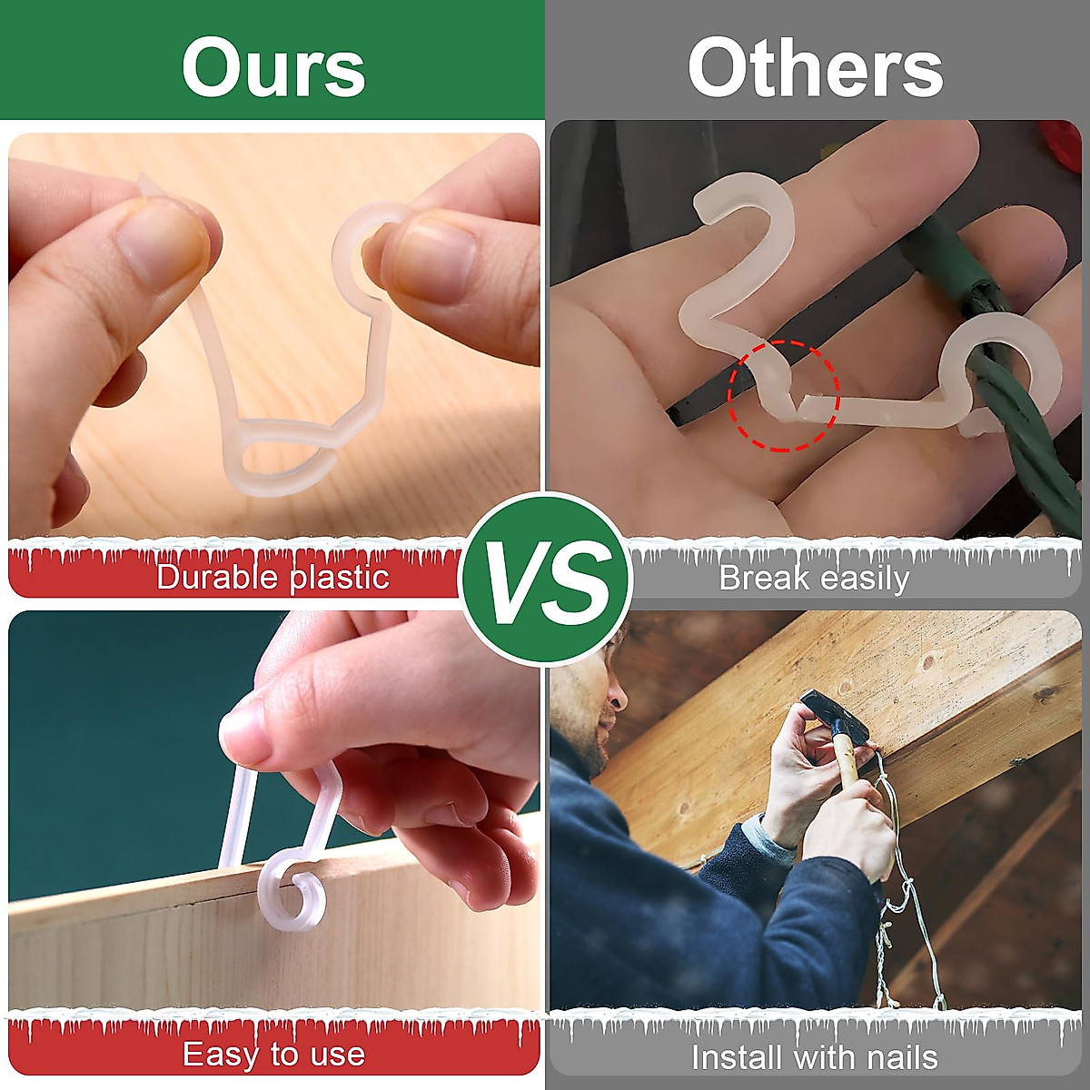 Coideal Christmas Light Clips Outdoor - 200 Pcs White Plastic Gutter Hooks Xmas Light Hangers