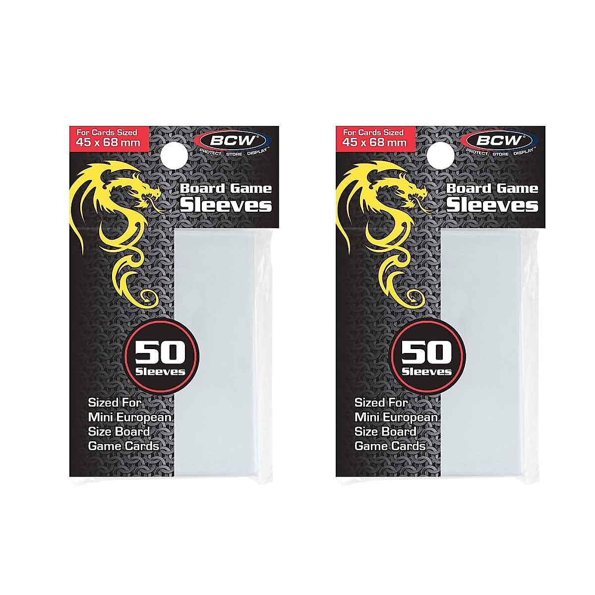 BCW_Supplies Mini European Board Game Sleeves - 45mm x 68mm - Bundle of 2 Packs - 100 Sleeves Total