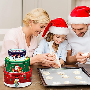 Sliner 3 Pcs Christmas Cookie Tins with Lids Large Xmas Tin Containers for Gifts Giving Round Metal Cookie Containers Festive Christmas Treat Tins for Holiday Cake Candy Biscuits