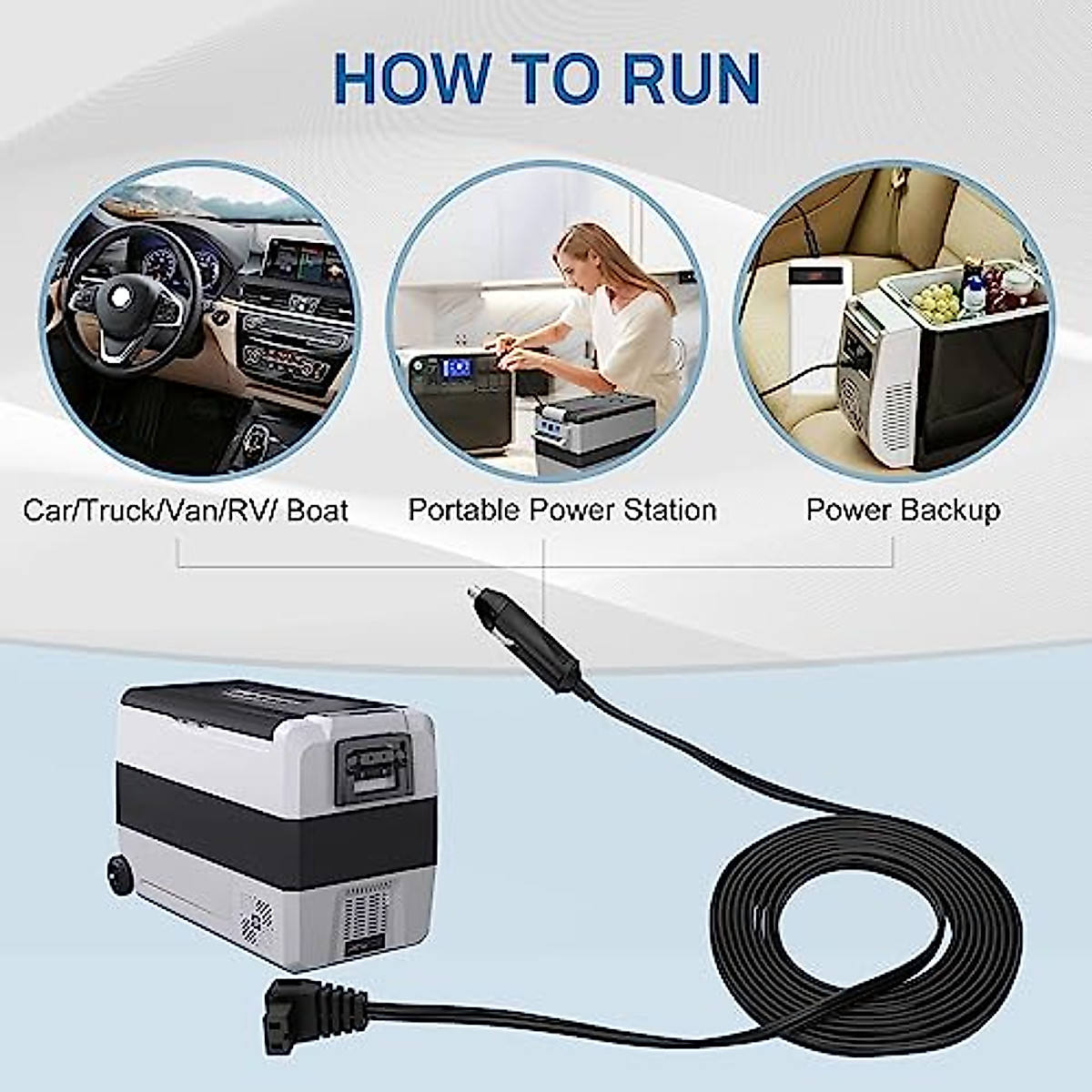 13.12 FT DC Power Cord Cable 12V/24V for Car Refrigerator Car Fridge Freezer Compatible with Alpicool, Bodega, Euhomy, BougeRV, Dometic, ICECO, Setpower, JoyTutus, ARB Etc Most Brands (13.12ft Black)