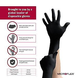 Microflex MidKnight MK-296 Disposable Nitrile Gloves for Automotive, Law Enforcement w/Full Texture - XL, Black (Box of 100)