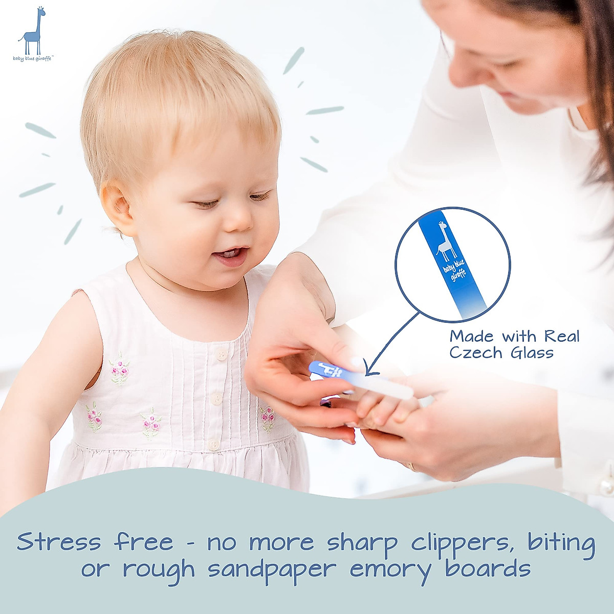 Baby Nail File, Safe Alternative for Nail Clippers, Must-Have Baby Essentials, Ideal Gift for Any Occasion Including Baby Shower, Blue - Baby Blue Giraffe
