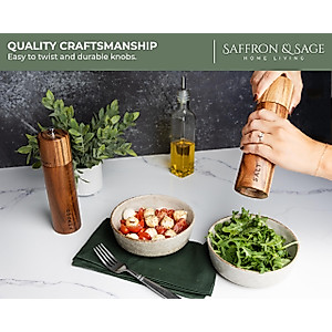 Saffron & Sage Premium Acacia Wood Salt and Pepper Grinder Set of 2-8” Tall Salt and Peppercorn Mill with Adjustable Coarse Settings, Rust Resistant, Smooth and Quality Grinding Mechanism