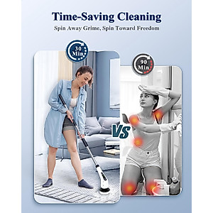 Electric Spin Scrubber, LOSUY Cordless Cleaning Brush with 7 Replaceable Drill Brush Heads and 54 Inch Adjustable Extension Arm, Power Shower Scrubber for Bathroom, Kitchen, Floor, Tile, Tub