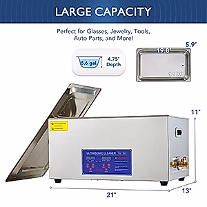 CREWORKS Ultrasonic Cleaner with Digital Timer and Heater, 22L Ultrasonic Cavitation Machine, 480W 304 Stainless Steel Professional Sonic Cleaning Machine for Jewelry Circuit Boards Auto Parts More