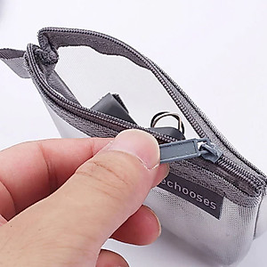 Beamach 3Pcs Hechooses 2023 New Portable Mesh Storage Bag, Hechooses Pencil Case Nylon Small Zipper Pouch Pouch Mesh Coin Purse Mini Mesh Zipper Cosmetic Bag Multi-Purpose Small Storage Bag (Grey)