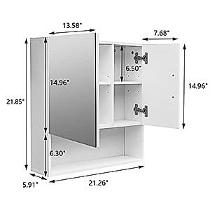 lapday Bathroom Cabinet Wall Mounted with Double Doors, Wooden Medicine Cabinet Multipurpose Storage Organizer Kitchen Cupboard for Bathroom, Living Room, Corridor, Cloakroom (21.65 X 21.65 Inch)