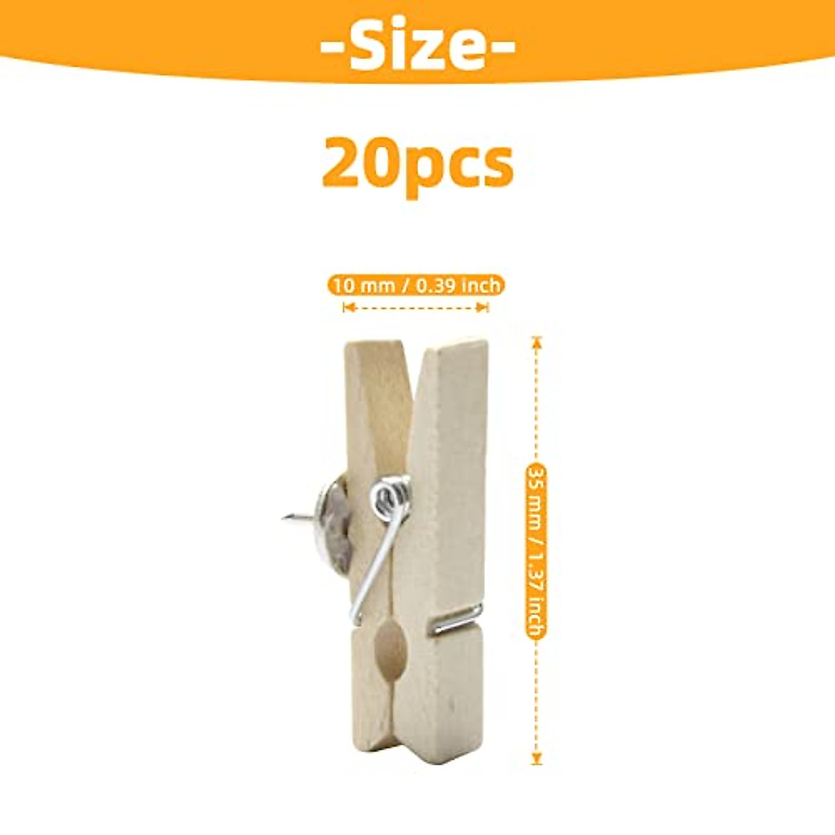 NUTJAM 20Pack Mini Clothespins, Mini Clothes Pins, Wooden Small Clothes Clips for Photos, Clothesline, Bag, Crafts, Art Wall, Pictures