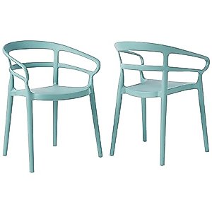 Amazon Basics Light Blue, Curved Back Dining Chair-Set of 2, Premium Plastic