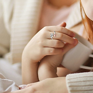 Mom Daughter Elephant Ring 925 Sterling Silver Adjustable Love Heart Finger Rings Pendant for Women Wife Mom Nana Daughter Jewelry Gift (Rose gold heart, Size 6-9)