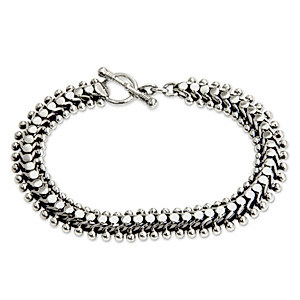 NOVICA Handmade Sterling Silver Link Bracelet Indonesia [7.75 in L x 0.4 in W] ' Centipede Crawl'