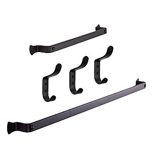 RTZEN Black Wrought Iron Wall Mounted Towel Holders and Coat Hooks Set - Handcrafted Classic Farmhouse Multipurpose Hanging Pieces for Home - Hand Towel Bar, Bath Towel Bar and 3 Pack Double Hooks