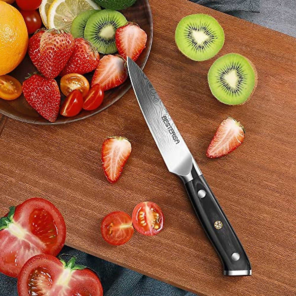 BESTERiSA Paring Knife -4 Inch Fruit Knife with Cover-High Carbon German Stainless Steel EN1.4116 Ultra Sharp Vegetable and Peeling Knif with Gift Box for Home Kitchen and Restaurant.