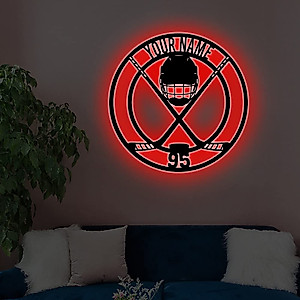 SSRUI Personalized Ice Hockey Player Night Light Optical Illusion Lamp with 16 Colors Remote Control Changing, Mens Ice Hockey Decor Light Birthday Christmas Gifts for Kids Boys Baby