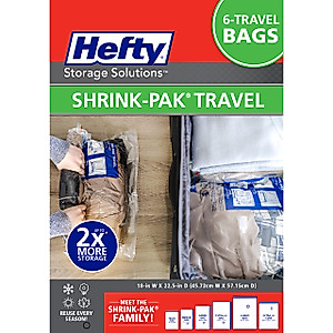 Hefty Shrink-Pak Large Travel Bags - Airtight Storage Bags for Maximum Space Saving, Travel Essentials, Ideal for Travel and Packing, Durable, Reliable Compression Bags with Sealed Protection