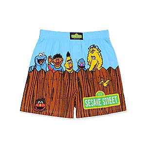 Sesame Street Elmo Cookie Monster Men's Button Fly Boxer Lounge Shorts (Medium, Multicolor)