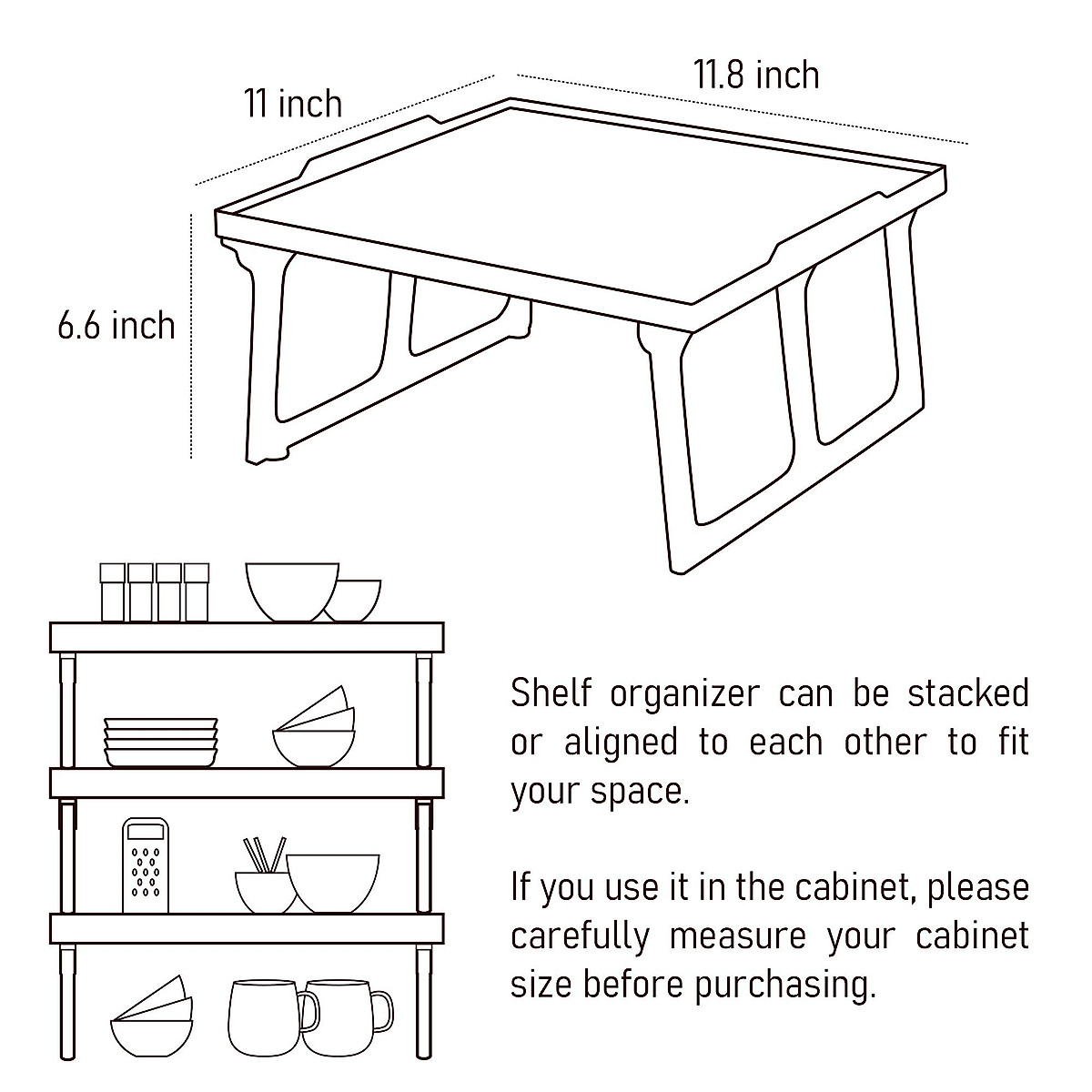EDNA HOME Cabinet Shelf Organizer, Elegant Stacking Cabinet Rack, 11in x 11.8in, Sturdy Plastic Pantry and Counter Shelf for Kitchen, Closet, Bathroom, Bedroom, Office, Made in Europe, 1-Pack,Large
