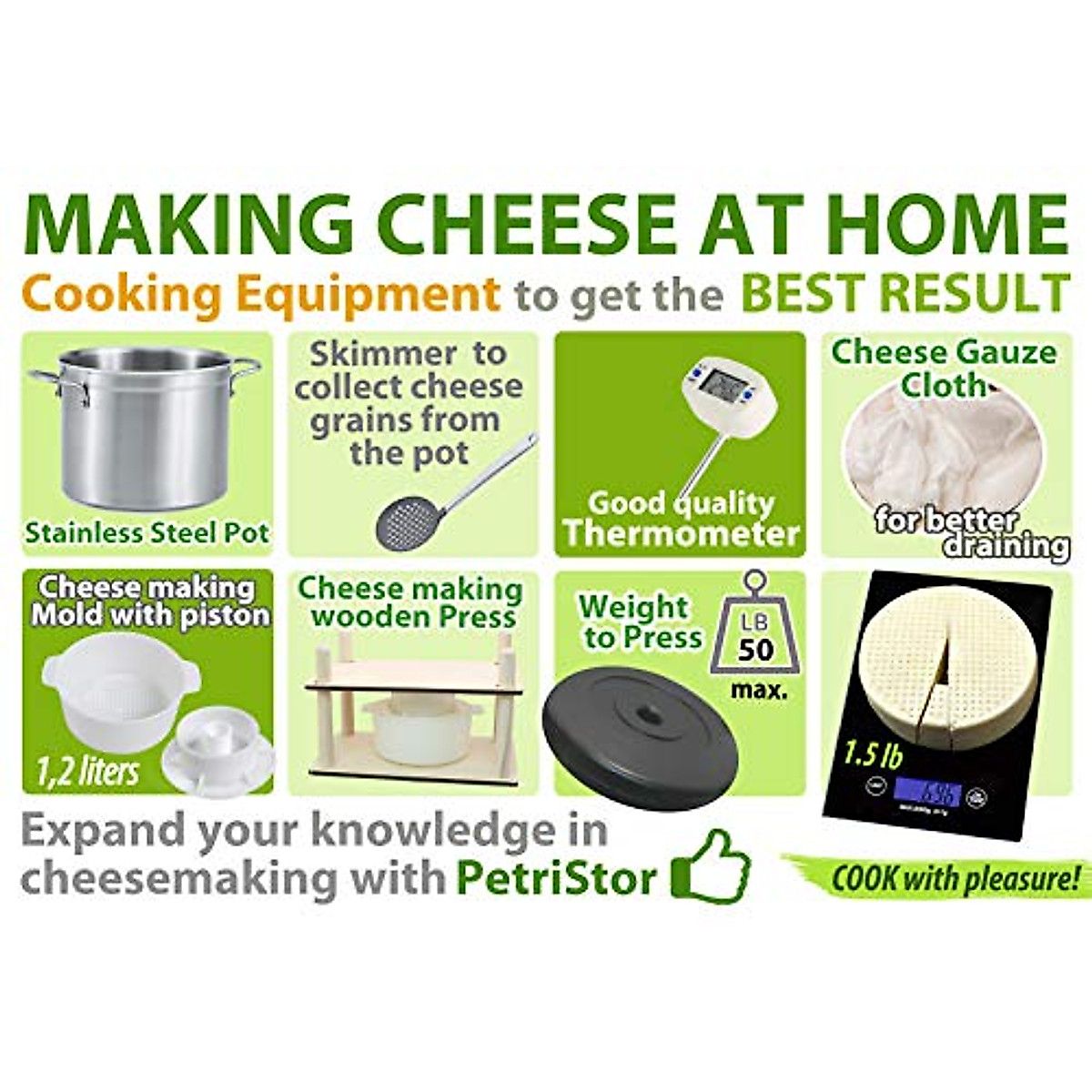 Cheesemaking Kit Cheese Mold Press Strainer Cheese With Follower Piston 1.2 L - Tofu Press Mold Cheese Making Kit Machine – Cheese Set for Press - Paneer Maker - Cheesemaking Suppliest