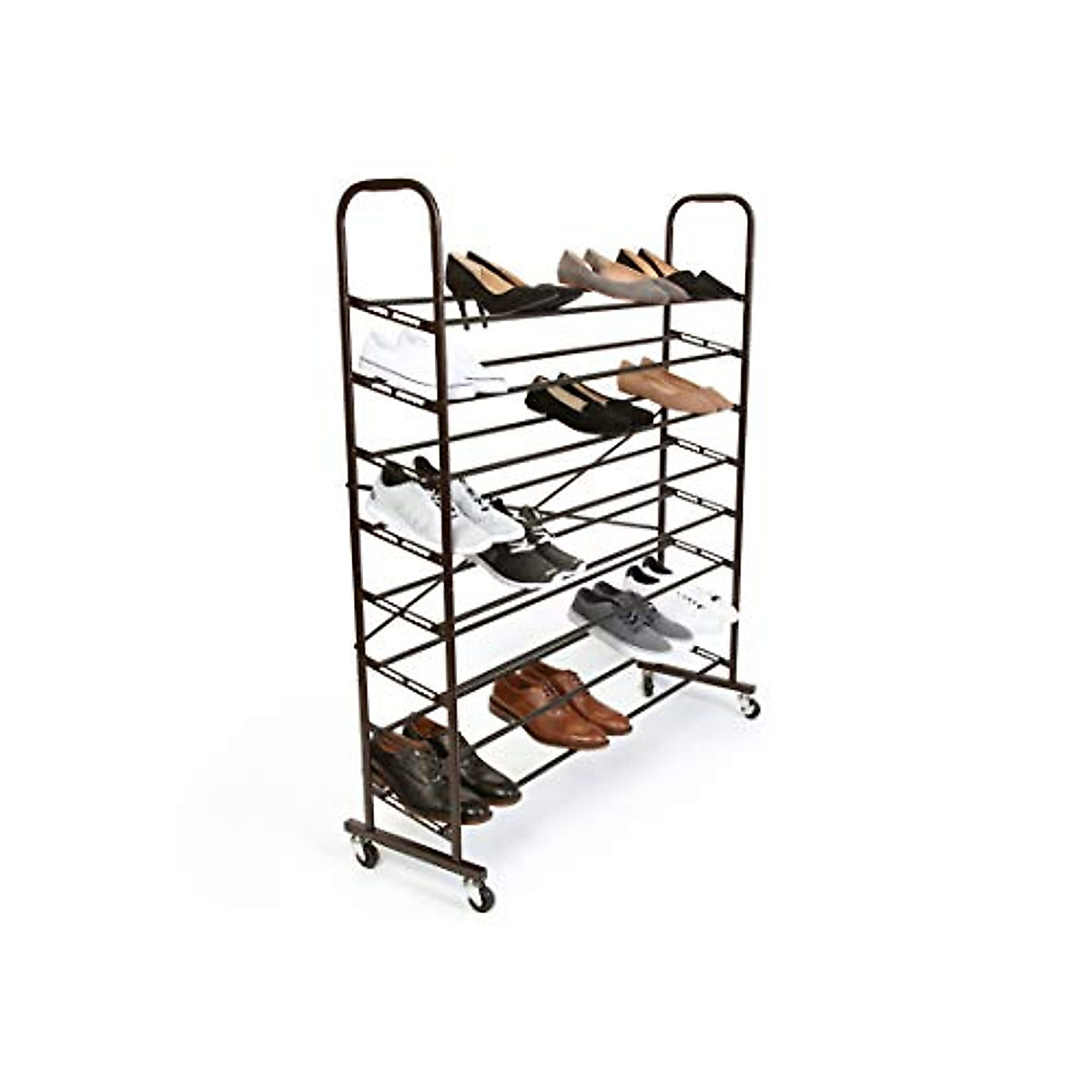 Smart Design 8-Tier Steel Metal Shoe Rack Tower with Rolling Wheels - Holds 48 Pairs of Shoes - Easy Assembly and Adjustable - Entryway, Closet, & Garage - Home Organization - 44 x 50.75 Inch - Bronze