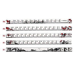 JSJT Custom Keycap-Keycaps 65 Percent Suitable for GK68/RK68 Mechanical Keyboards 68 White Key Set Japanese Keycaps OEM Profile PBT Keycaps with Keycap Puller (Plum Blossom Keycaps)