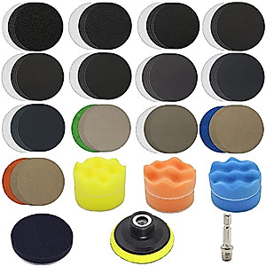 74pcs Sandpaper 3Inch Sanding Disc 60-10000 Grit Wet Dry Sandpaper with M10 Backing Pad,Interface Pad,Polishing Pads Sponge for Wood Metal Mirror Jewelry Car Polishing Headlight Cleaner Set