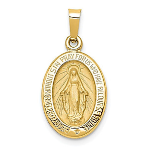 FB Jewels Solid 14K Yellow Gold Polished And Satin Miraculous Medal Pendant (0.43 x 0.71 Inches)