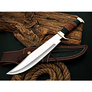 JNR Traders Handmade Dundee Bowie Knife Full Tang Hunting Knife, Large Bowie Knife with Sheath 17 inch Mirror Polished Carbon Steel Blade 3685