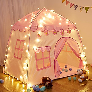 TTLOJ Kids Play Tent and Rectangle Kids Rug Set, Pink Girls Tent, Pink mat