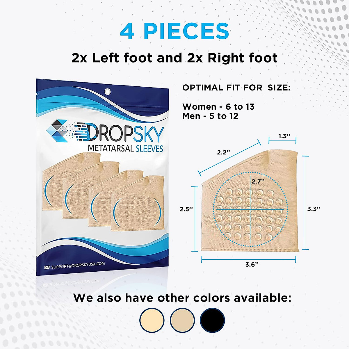 Metatarsal Pads Women Sleeves Anti-Slip Inserts with Gel (4-Pack) Ball of Foot Cushions for Women & Men Pain Relief Soft Padding - Sesamoiditis Pads, Metatarsalgia Insole, FSA and HSA Eligible (Nude)