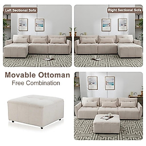 FANCUF 113.3" Sectional Sofa,Comfort Convertible Couch 3-Seat L-Shaped Sofa with Movable Ottoman and