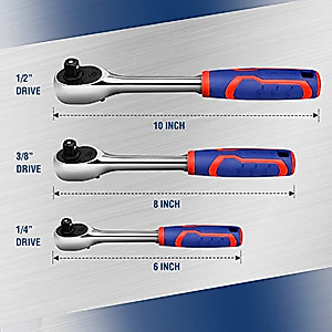 WORKPRO 3-Piece Ratchet Set, 1/4", 3/8", 1/2" Quick-Release Reversible 72-Tooth Drive Socket Wrench