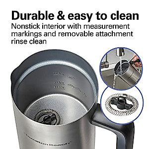 Hamilton Beach Electric Milk Frother & Warmer, Automatic Warm or Cold Foam, 5-10 oz., Create Café-Quality Coffee, Latte, Cappuccino, Frappe, Hot Chocolate, 4 Settings, Stainless Steel (43565C)