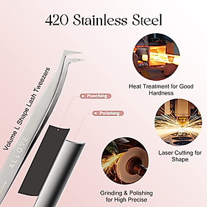 ALLOVE Eyelash Extension Tweezers for Lash Extensions Stainless Steel Lash Tweezers for Eyelash Extensions Isolation Volume Lash tweezers - Silver(Boot Lash Tweezers)